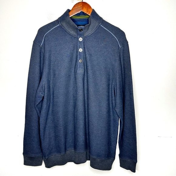 Tommy Bahama | Sweaters | Tommy Bahama Mens 4 Snap Navy Blue Mock Neck Cotten Henley Pullover ...